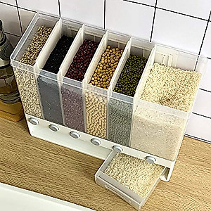 Wall-Mounted Dry Food Dispenser 6-Grid Cereal Dispensers Food Storage Container Kitchen Storage Tank for Cereal, Rice, Candy, Coffee Bean, Snack, Grain