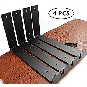 4 Pack - 9.25"L x 6"H x 1.5"W J Lip Shelf Bracket Rustic Industrial Farmhouse Iron Metal Wall Floating Shelf Bracket Metal Shelf Bracket, Industrial Shelf Bracket, Shelf Supports with Screws