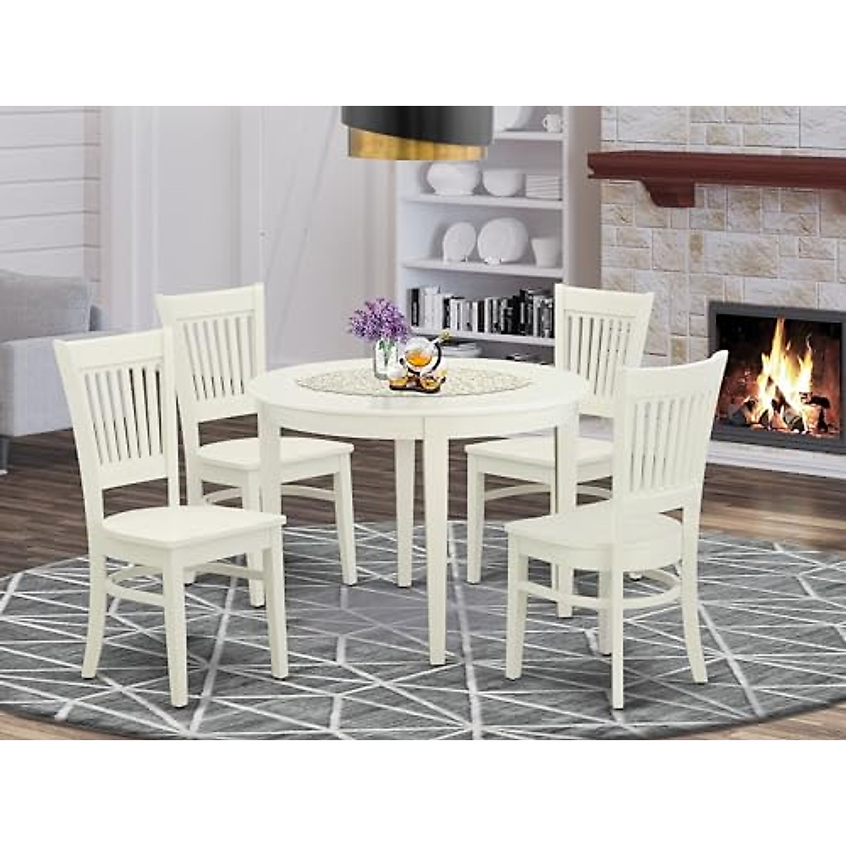 East West Furniture BOVA5-LWH-W 5 Piece Dining Room Furniture Set Includes a Round Kitchen Table and 4 Dining Chairs, 42x42 Inch, Linen White
