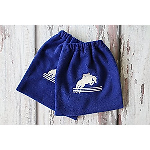 English Stirrup Covers, Stirrup Bag, Equine Iron Covers, Elastic Closing, Royal, Embroidered Jumping Horse and Rider, Royal