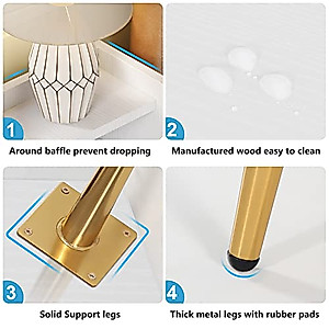 Tribesigns Nightstand, Modern Bedside Table with 2 Drawers and Heightened Open Shelf, End or Side Table with Golden Metal Legs, Bed Night Table for Bedroom(White), Storage Wooden Night Stand (1 pc)