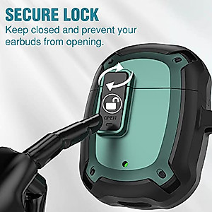 Valkit Compatible Google Pixel Buds 2 Case Cover with Secure Lock, Full Body Shockproof Case Military Hard Shell Protective Cover Skin with Keychain Men Women for Pixel Buds 2 2020, Black/Green