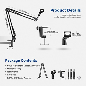 Neewer Microphone Arm Stand, Suspension Boom Scissor Mic Arm Stand with 3/8” to 5/8” Screw and Cable Ties Compatible with Blue Yeti, Snowball, Yeti X, Quadcast and Other Mics, Max Load 1.5kg