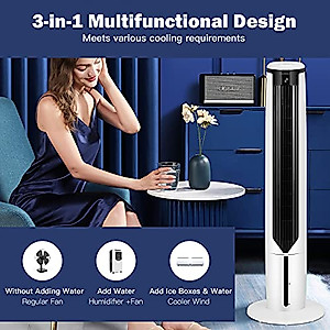 COSTWAY Evaporative Cooler, Include Remote Control, 4 Ice Packs, Portable Bladeless Swamp Cooler with 3 Modes, 3 Speeds, 9H Timer, LED Display, Evaporative Air Cooler for Room Indoor Use Bedroom
