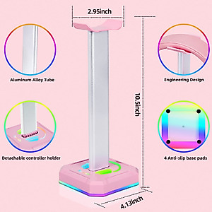 TuparGo Pink Headphone Stand Gaming Headset Holder with Rolling Caption RGB Light for ‎Kraken Headset,Aluminum Alloy Connecting Rod and Non-Slip Rubber Base,Designed for Pink Gaming Headsets