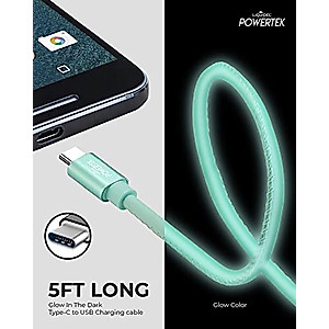 LIQUIPEL USB Type C Cable 5ft, USB A 2.0 to USB-C Fast Charger Extra Long Durable, Glow Cables (Blue)
