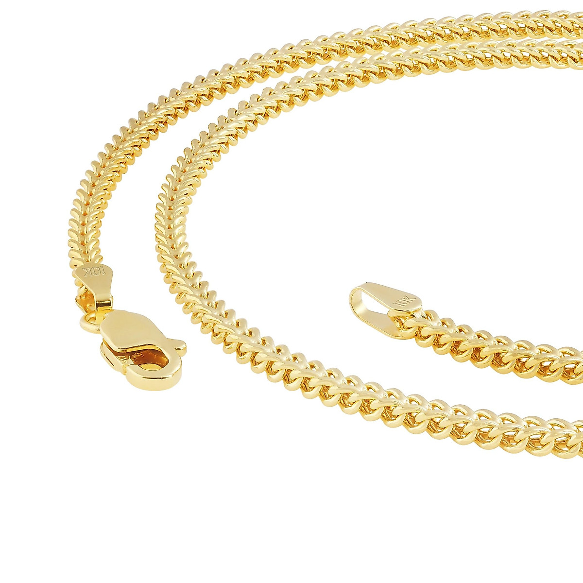 Nuragold 10k Yellow Gold 2.5mm Franco Chain Box Square Wheat Pendant Necklace, Mens Womens Jewelry 16" 18" 20" 22" 24" 26" 28" 30"