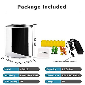 YCTECH 1.2 Gallon Betta Aquarium Starter Kits Fish Tank with LED Light and Filter Pump Black (320black)