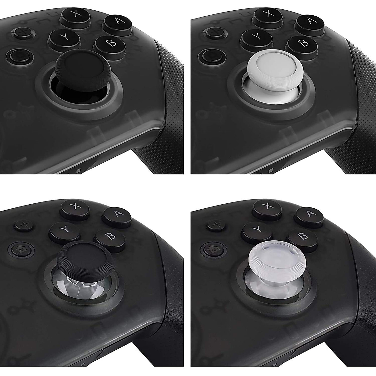 eXtremeRate Replacement 3D Joystick Thumbsticks, Analog Thumb Sticks with Cross Screwdriver for Nintendo Switch Pro Controller - Black & White & Transparent & Transparent Black