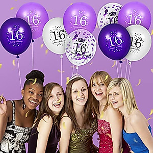 16th Purple Birthday Balloons Decorations, 16PCS Purple White Happy 16th Birthday Confetti Latex Balloons for Girls Boys Happy Birthday Party Wedding Anniversary Indoor Outdoor Party Supplies,12 Inch