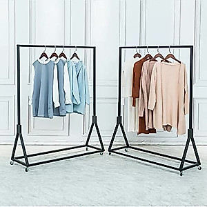 FURVOKIA Modern Simple Heavy Duty Metal Rolling Garment Rack with Wheel,Retail Display Clothing Rack, Single Rod Floor-Standing Hangers Clothes Shelves (Black Square Tube A, 47.2 L)