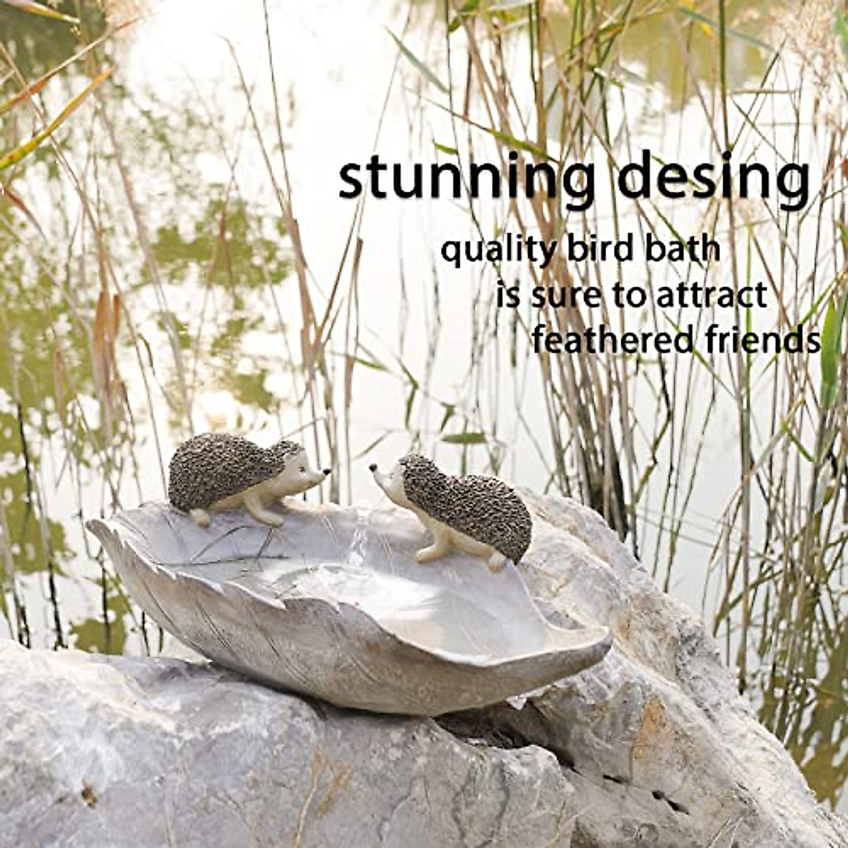 LC LCdecohome Bird Baths for Outdoors Birdbath - Antique Outdoor Garden Concrete Bird Bath Resin Birdbath Bowl with 2 Hedgehogs Ground Bird Feeder for Outside Yard Table Decor 11.25 x 6 x 4 inch