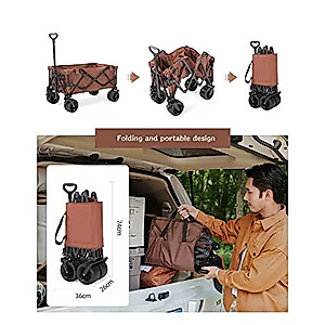 Folding Camping Cart Outdoor Push Wagon Trolley Trailer Transport Free Standing Collapsible Utility Grocery Rolling Buggies Garden Sport Wagons (Color