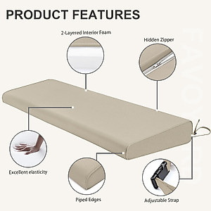 Favoyard Outdoor Bench Cushion 48 x 16 Inch Waterproof Patio Furniture Cushions Seat Cushion/Back Cushion Dual Purpose 3-Year Color Fastness Garden Sofa Settee Couch Swing Lumbar Pads, Beige