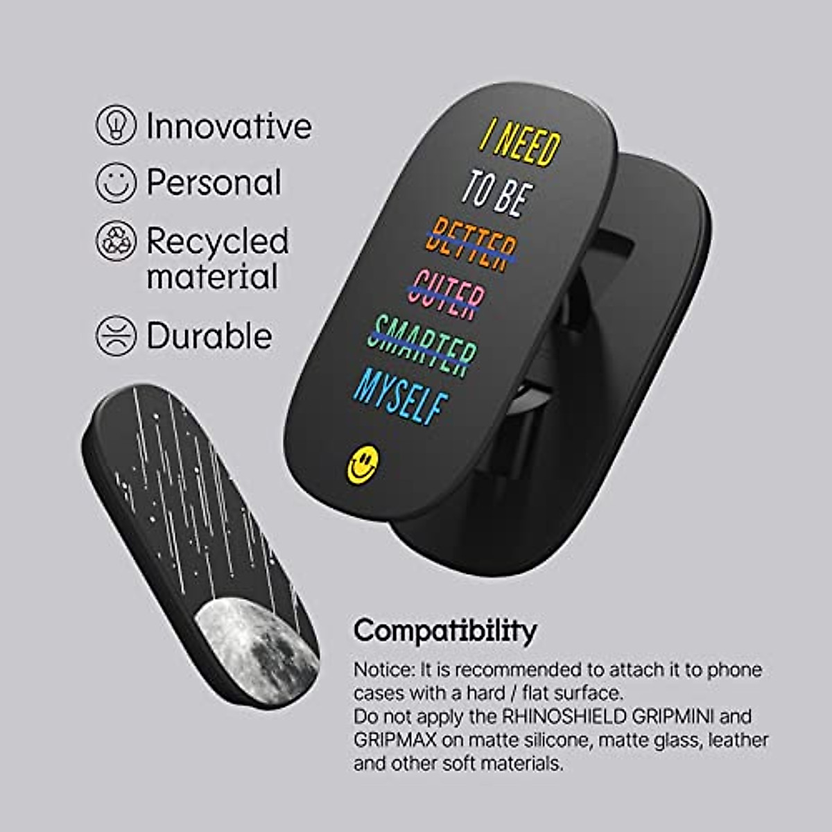 RhinoShield GRIPMAX - Grip and Stand for Phones and Cases, Reusable and Durable, Smartphone Accessory - Black