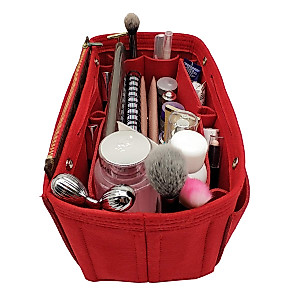 LEXSION Felt Purse Organizer Insert Bag organizer Multi Pocket Bag in Bag Organizer For Tote & Handbag Shaper 8008 Red L