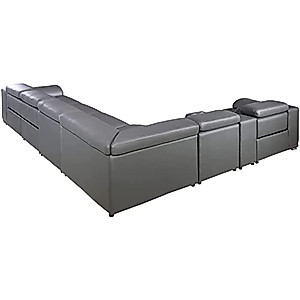 Blackjack Furniture Venice 7 Piece Italian Leather Sectional Sofa with 3-Power Recliners, Adjustable Headrest, Lumbar Support, USB and Wireless Charging Station, Extra Large Storage, 1 Console, Gray