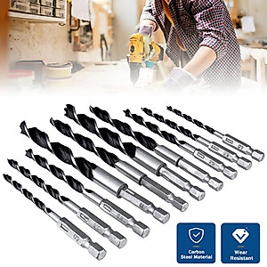 Mesee 10 Pieces HSS Brad Point Twist Drill Bits, 1/4 Inch Hex Shank Quick Change Twist Drill Bits Set for Woodworking Dowel Drilling - 4mm/ 5mm/ 6mm/ 8mm/ 10mm