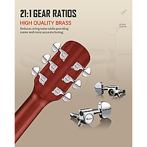 Rosen Solid Top Dreadnought Acoustic Guitar 41 Inches Spruce Guitar Beginner Bundle with Book, Padded Bag, Strings, Picks, Hexwrench, Strap, Polishing Cloth, Sunburst