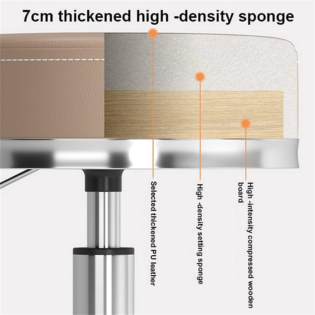 JHKZUDG Round Rolling Stool with Wheels,PU Leather Height Adjustable Salon Stool,Esthetician Chair Tattoo Stool with 360° Swivel,for Spa/Salon/Tattoo Work,Camel