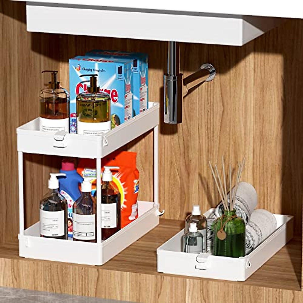 SPACEKEEPER Storage Rolling Cart, 3 Tier Laundry Room Organization Utility Cart Bathroom Organizer Mobile Shelving Unit Shelves Multi-Functional Trolley, White