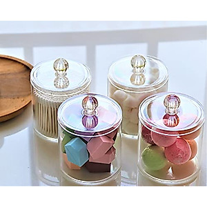 DAPOWER 20-Ounce Qtip Holder Storage Canister Set of 2, Clear Plastic Apothecary Jar with Lid, Bathroom Makeup Organizer for Cotton Ball, Cotton Swab, Pads, Powder Puffs (2)