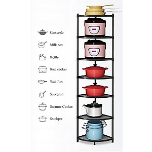 7-Tier Kitchen Pot Rack, Cookware Stand Storage Organizer ，Multi-Layer Corner Shelf Stand Stainless Steel Shelves for Kitchen