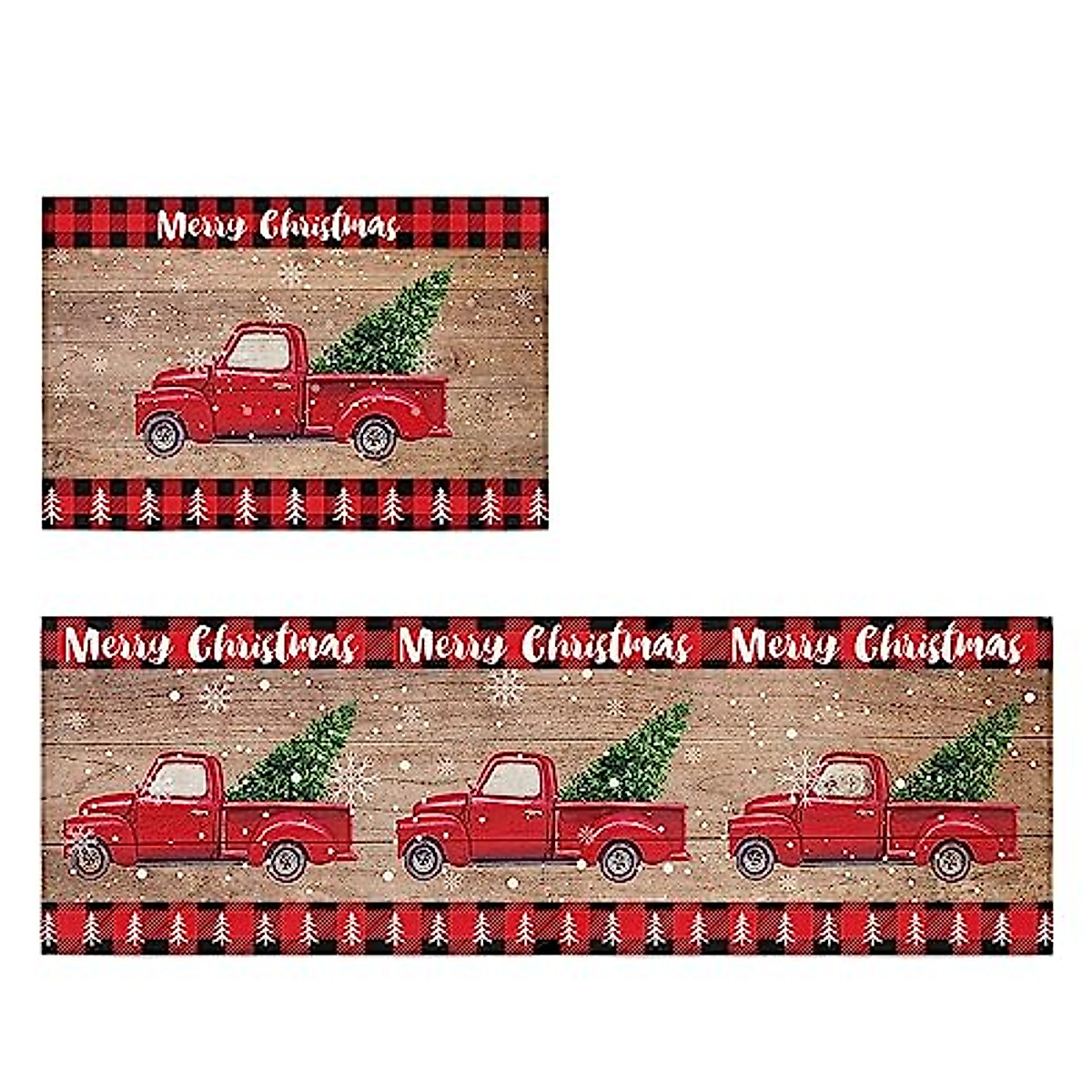 Christmas Kitchen Rugs, Xmas Tree Red Truck Kitchen Rug, Kitchen Mat Kitchen Gadgets, Kitchen Mats for Floor, Runner Rug for Laundry Room Decor, Kitchen Organization Floor Mats, 2pc Kitchen Runner Rug