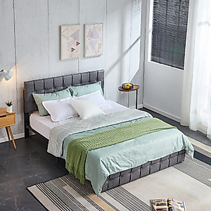 LAVHOME Size, Modern Upholstered Platform Adjustable Headboard, Heavy Duty Button Tech Cloth Bed Frame with Wood Slat Support, Easy Assembly, No Box Spring Needed (Grey, Queen (U.S. Standard)