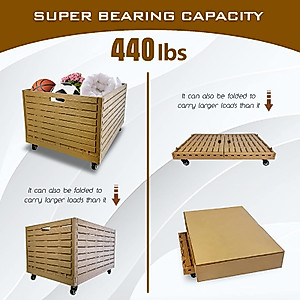 Collapsible Rolling Crate on Wheels, 440lbs Capacity Foldable Storage Bins Heavy Duty Plastic Furniture Moving Dolly Cart for Travel Shopping Luggage Office Use with Removable 360° Rotation Wheels