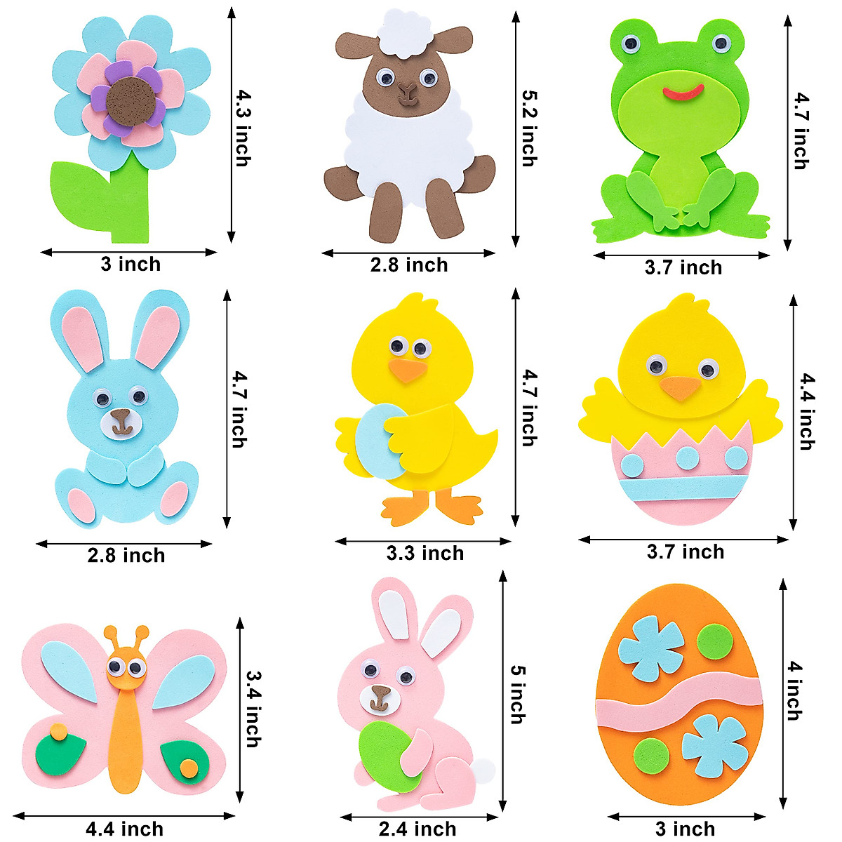 JOYIN 24 Pcs Foam Easter Egg Magnet Craft Kit, Easter Craft Kits DIY Animal and Egg Magnet Set for Kids Favor Classroom Homeschool Art Decor, Art and Craft Supplies Party Favors