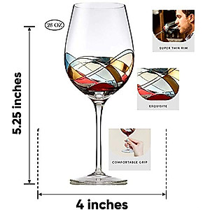 Bezrat Red Wine Glasses Set of 2, Hand Painted Wine Glass, Drinkware Essentials, 11" H, 28oz Wine Lover Large Glass, Glassware Gifts Ideas for Women Inspired by 'Duomo di Milano' Mothers Day (Red)