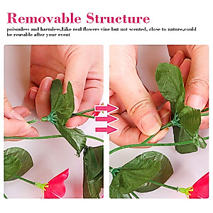 Meitan Artificial Violet Hanging Flower, Silk Violet Flower Garland Hanging Basket Decorative Plant Home Outdoor Wedding Arch Garden Wall Décor (2 pcs Rose Red)