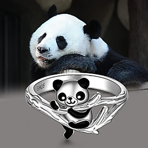 Silver Panda Ring for Women Cute Panda Bear Jewelry Rings Animal Friendship Mothers Day Valentines Gifts Size 8