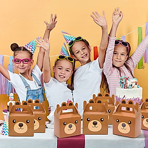 12Pcs Bear Treat Boxes Party Supplies Bear Baby Shower Theme Party Favor Goody Gift Boxes For Kids Boy Girl Brown Bear Theme Birthday Baby Shower Party Decorations Treat Candy Boxes 5.9x3.2x7.9inch