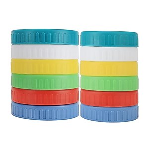 12 Pack Colored Plastic Mason Jar Lids with Sealing Rings -Regular Mouth and Wide Mouth Jar Lids,Storage Caps for Canning Jars and More -Leak-Proof&100% Sealing