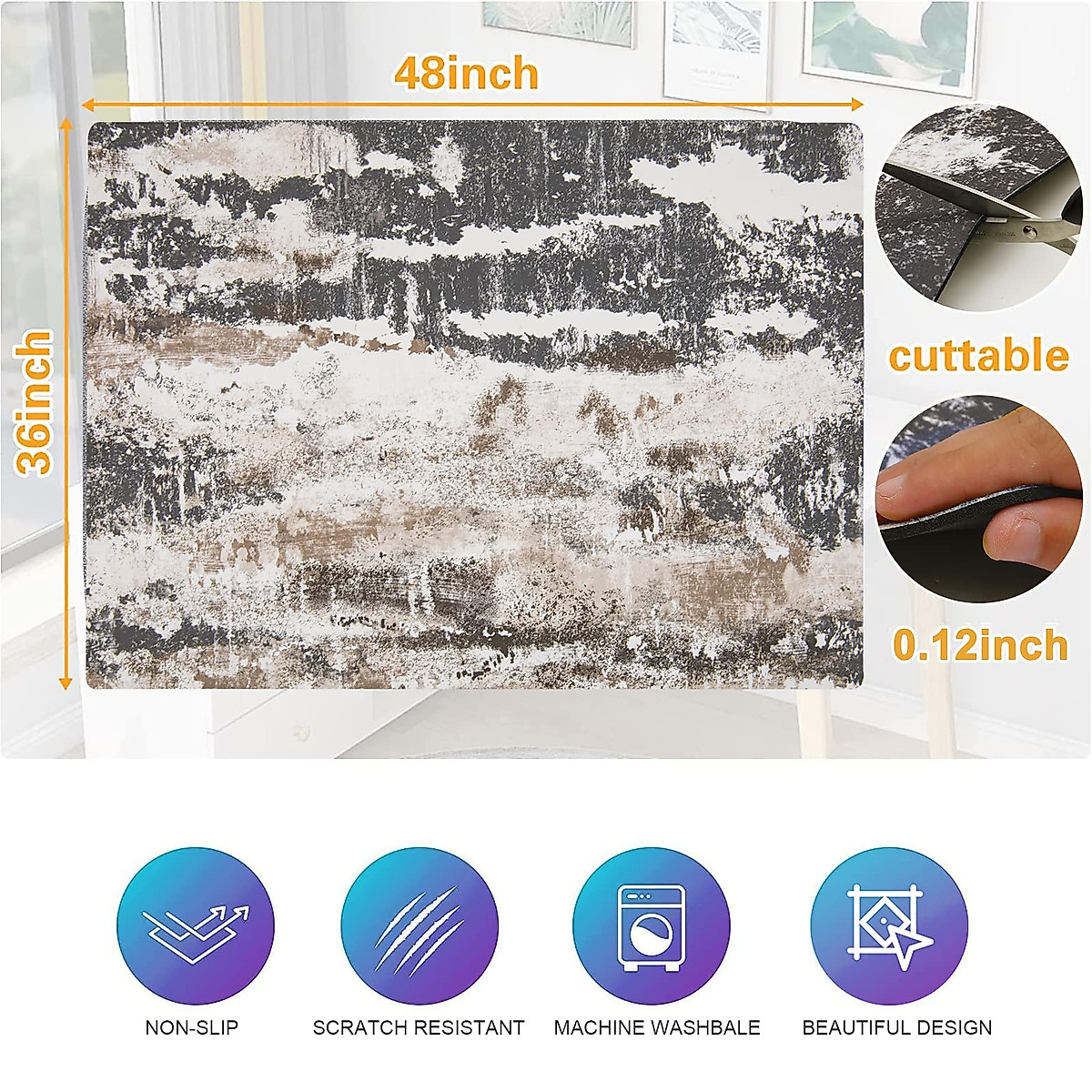 Bsmathom Office Chair Mat for Hardwood and Tile Floor, Computer Gaming Chair Mat for Rolling Chairs, Multi-Purpose Desk Chair Mat, Large Anti-Slip Floor Protector for Home Office (Grey,48"x36")