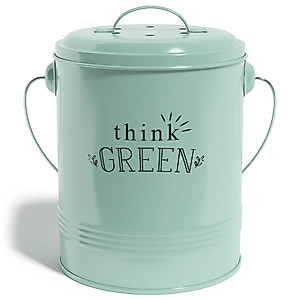 Barnyard Designs Kitchen Compost Bin Kitchen Counter Indoor Compost Bin, Countertop Compost Bin with Lid, Composting Bin Food Waste Composter Bin Cycler Bucket with Filter, 1.2 Gallon 7”x9.5”, Mint