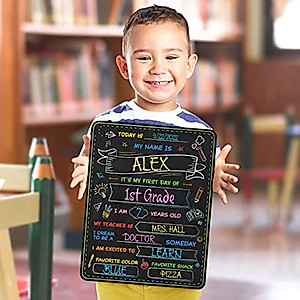First Day of School Board Sign - 14” X 11” Double-Sided - My First & Last Day of School Sign Chalkboard - 1st Day School Signs for Kids Back to School Supplies Preschool Kindergarten 1st Grade