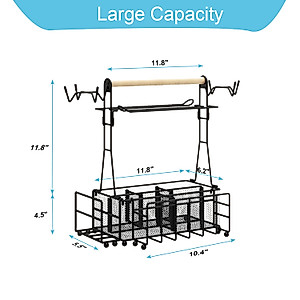 Grill Caddy,Portable Picnic Condiment Utensil Caddy with Paper Towel and Plate Holder,Griddle Accessories Storage for Outdoor Kitchen,Patio Barbecue,Camping Trip,RV Cooking,Tailgating Party- Black