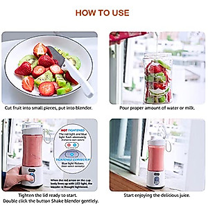 Personal Blender, Portable Blender USB Rechargeable, Linshuma Mini Blender Cup for Shakes and Smoothies, Fresh Fruit Juice Blender Bottle Electric for Travel Gym Office 6 Blades 380ML White