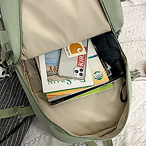 KOWVOWZ Kawaii Backpack for Teen Girls Aesthetic Student Bookbags with Cute pin bear pendant harajuku school nylon waterproof (white)