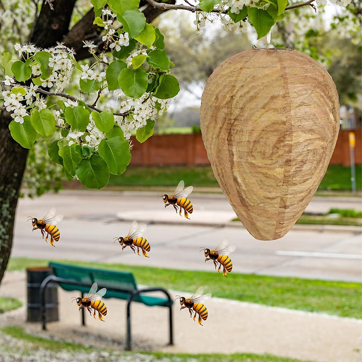 DECYOOL 12 Pack Paper Wasp Nest Decoy Hanging Wasp Nest Stay Away from Wasps Hornets Yellow Jackets(Dark Brown)