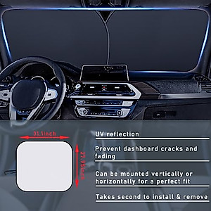 Ziciner 2 PCS Car Windshield Sun Shade, Auto Sun Heat and UV Rays Blocker, 31.1"×27.9" Foldable Automotive Front Window Sunshade Protector, Universal Vehicle Interior Accessories (Silver)