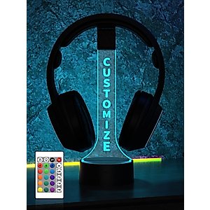 YuanDian Personalized Light up Headphone Stand for Desk, Gaming Headset Holder RGB with 16 Color Lights for Game Room Decor, Cool Gamer Gifts for Men Boyfriend (Customize)