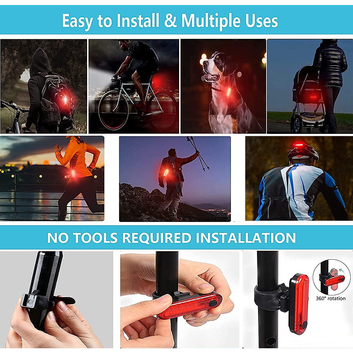 AaiLucky Bike Repair Tool Kit with Mini Bicycle Pump, Bicycle Saddle Bag with Tail Light, 16-in-1 Bike Multitool, Bicycle Tire Repair Kit for Road MTB Bikes, Large Capacity Bike Set Pack Bag