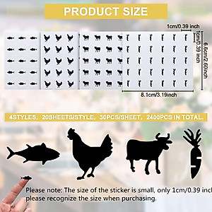 OLYCRAFT 2400pcs 4 Styles Black Meal Stickers 0.4 inch Food Choice Sticker Place Card Stickers Carrot/Chicken/Cow/Fish Wedding Meal Indicator Stickers Meal Stickers for Place Cards Party Supplies