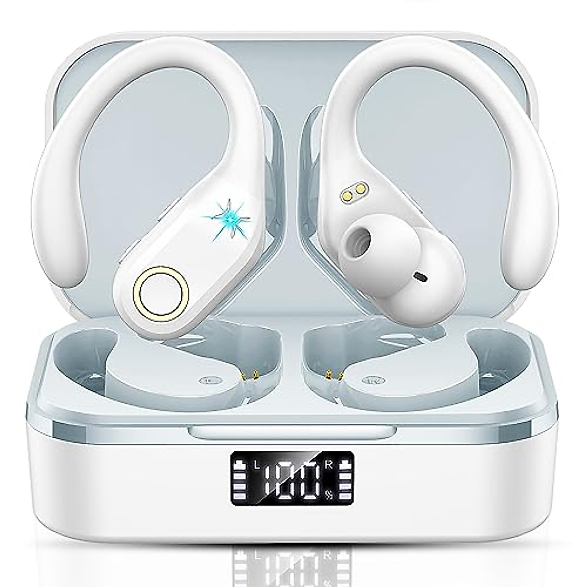 Wireless Earbuds, Bluetooth 5.3 Headphones, HiFi Stereo Support Bass Booster Mode, 60H Playtime, LED Display USB-C Charge, Button Control, IPX7 Waterproof Sweatproof for Sport Workout Running Gym