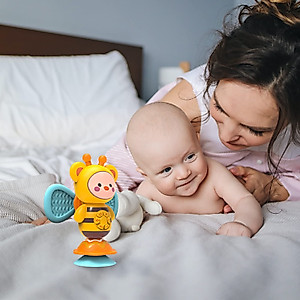 Tinabless Suction Cup High Chair Toy, Baby Musical Toy Yellow Bee Toy with Music and LED Lights, Infant Light Up Toys, Developmental Tray Toy, Newborn Gifts for Ages 6 Months and Up Boys Girls