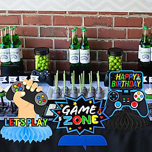 Video Game Honeycomb Centerpieces 12Pcs Game Party Table Centerpieces Blue Video Game Birthday Decorations Game Theme Party Table Decoration for Game On Baby Shower Supplies